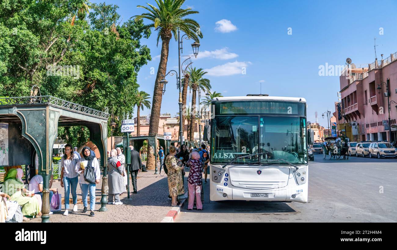 Marrakech, Morocco - 15 September 2022: Local Moroccan people getting ...