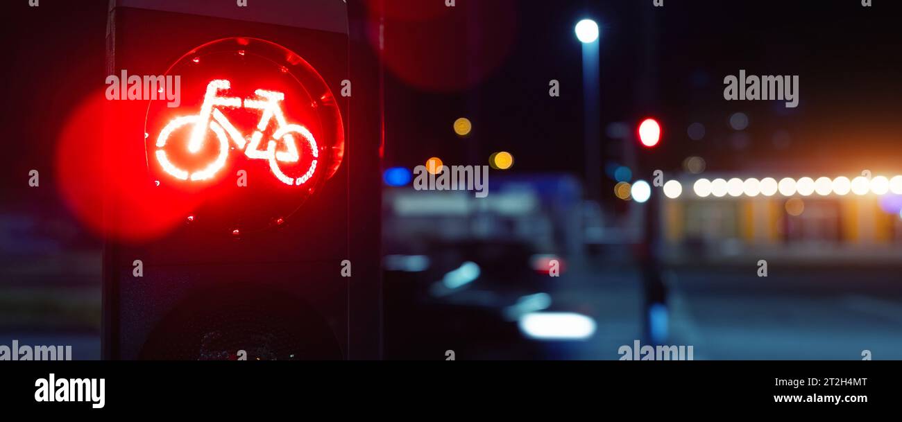 Bicycle stop red warning lamp sign on traffic light road highway ...