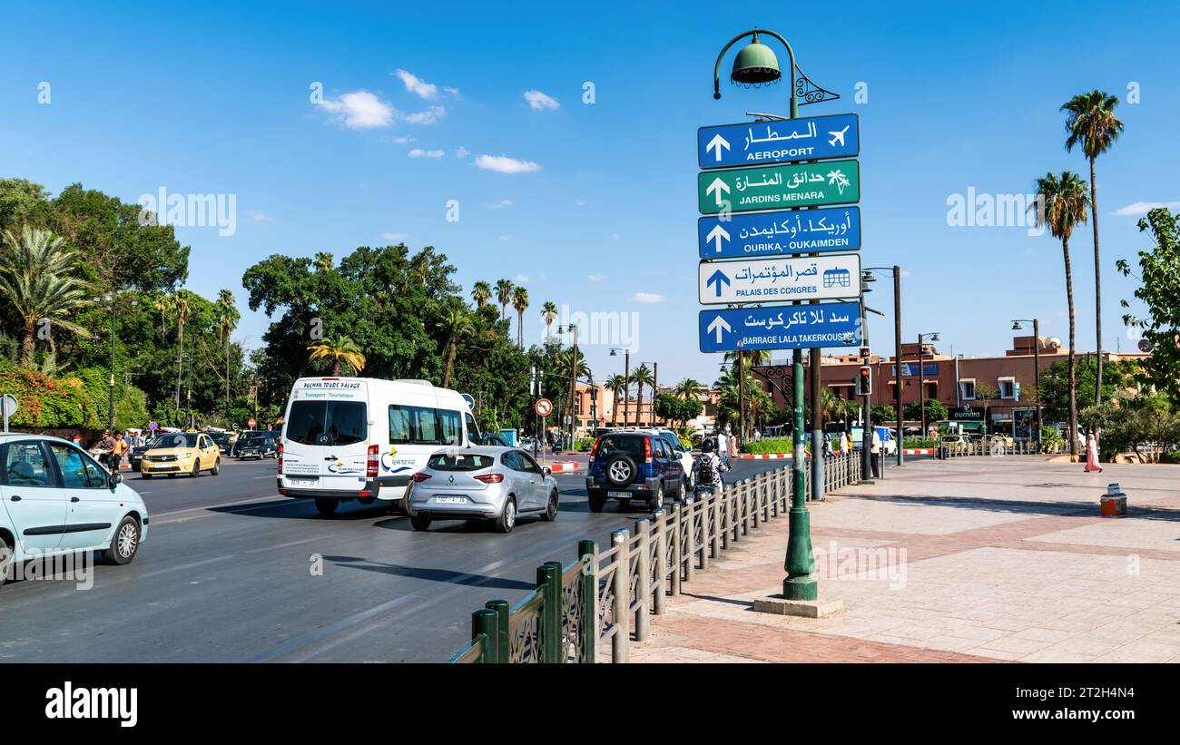 Marrakech, Morocco - 15 September 2022: Traffic sign for Marrakesh ...