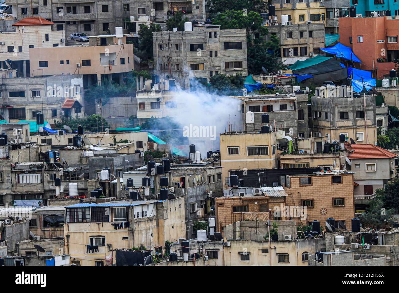Heavy smoke seen rising from several buildings in Nour Shams ...