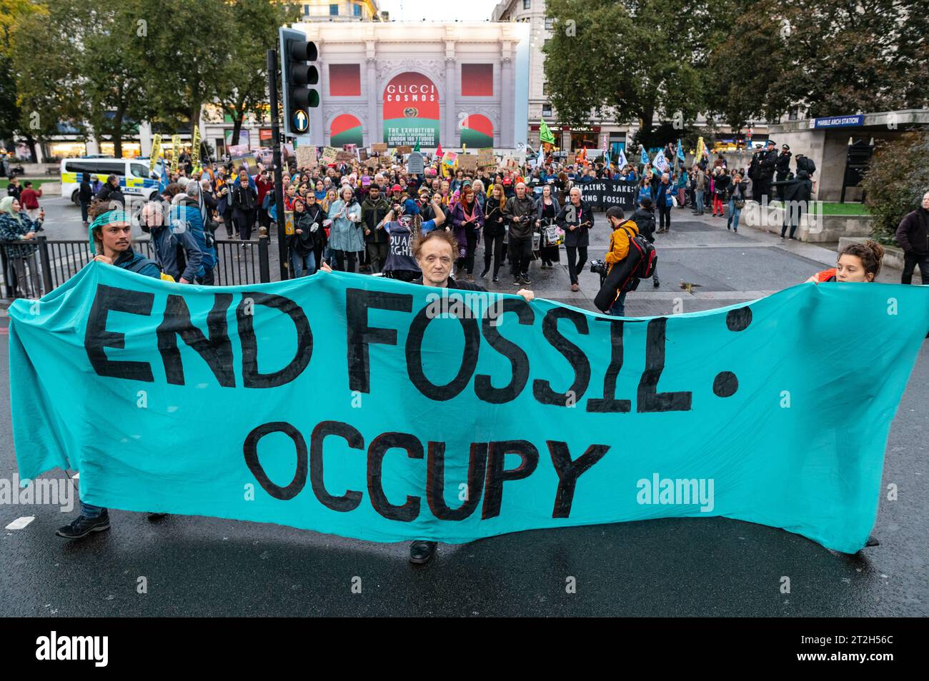 London, UK. 19 October 2023. Fossil Free London and activists from ...