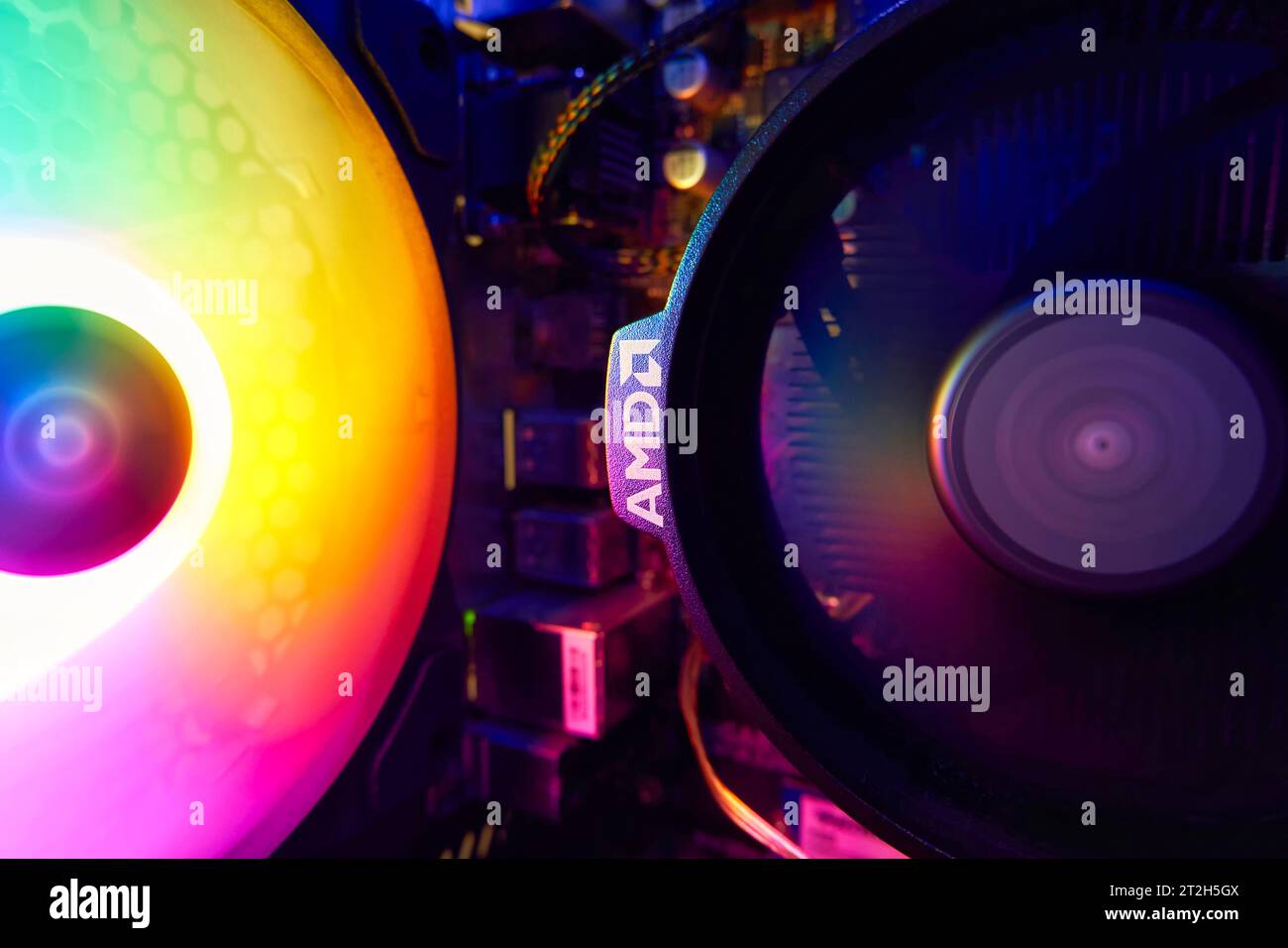 Ryazan, Russia - October 19, 2023: AMD rotating cooler inside a ...