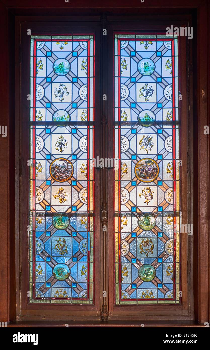 Stained glass window in a 19th century french house Stock Photo - Alamy