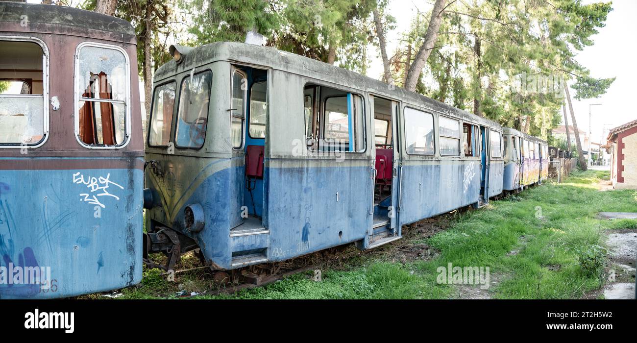 Abandoned Rack Railway Train in Diakopto Greece Stock Photo - Alamy