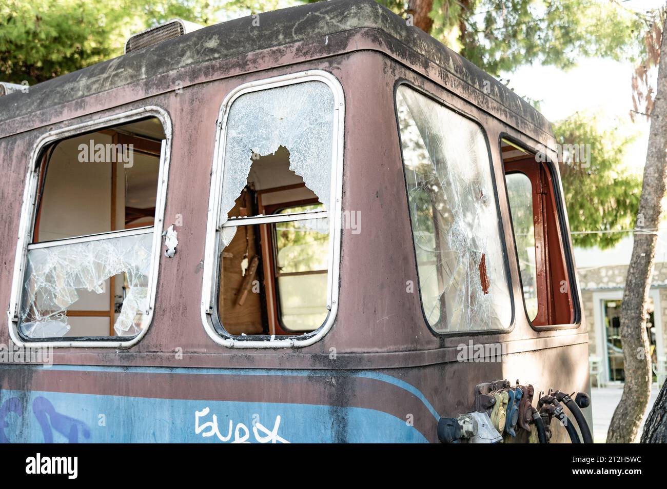 Abandoned Rack Railway Train in Diakopto Greece Stock Photo - Alamy