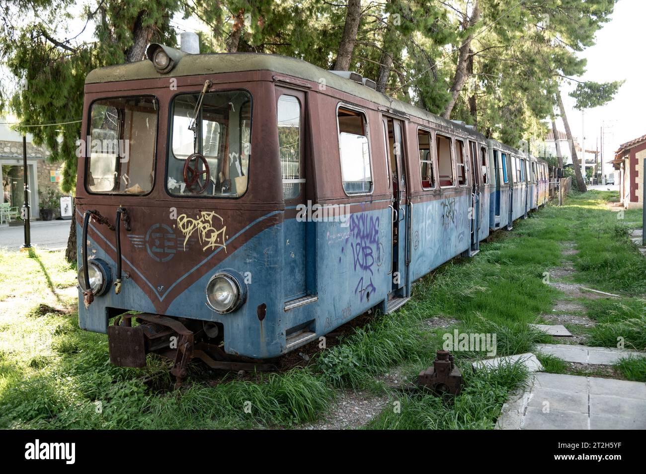 Abandoned Rack Railway Train in Diakopto Greece Stock Photo - Alamy