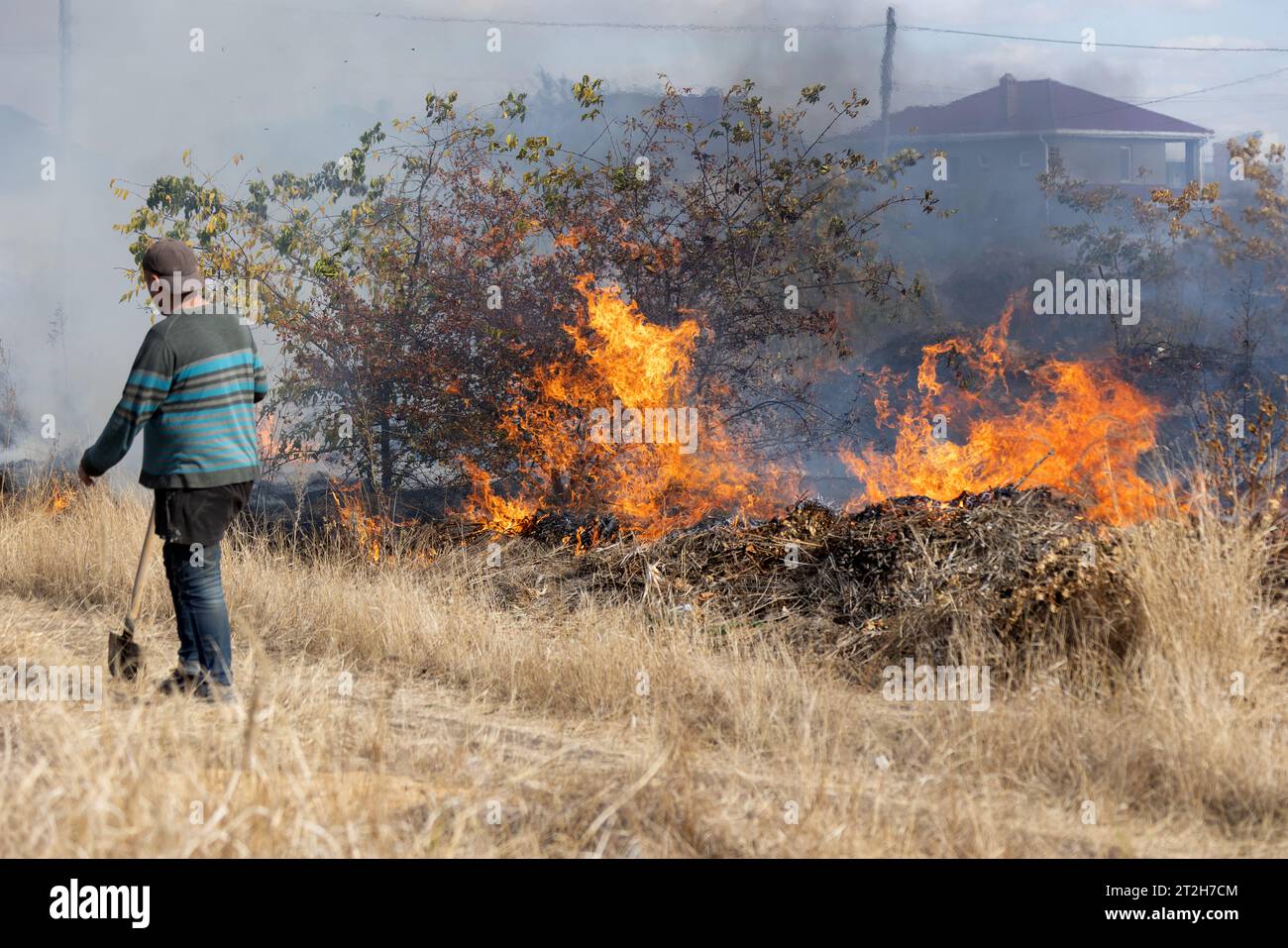 steppe fires during severe drought completely destroy fields. Disaster ...