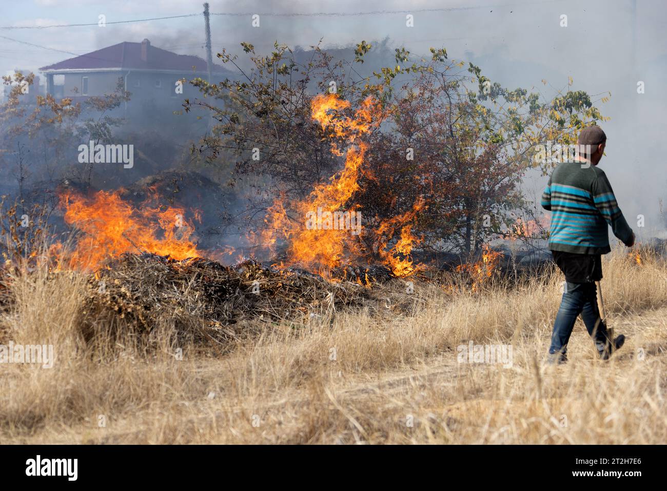 steppe fires during severe drought completely destroy fields. Disaster ...
