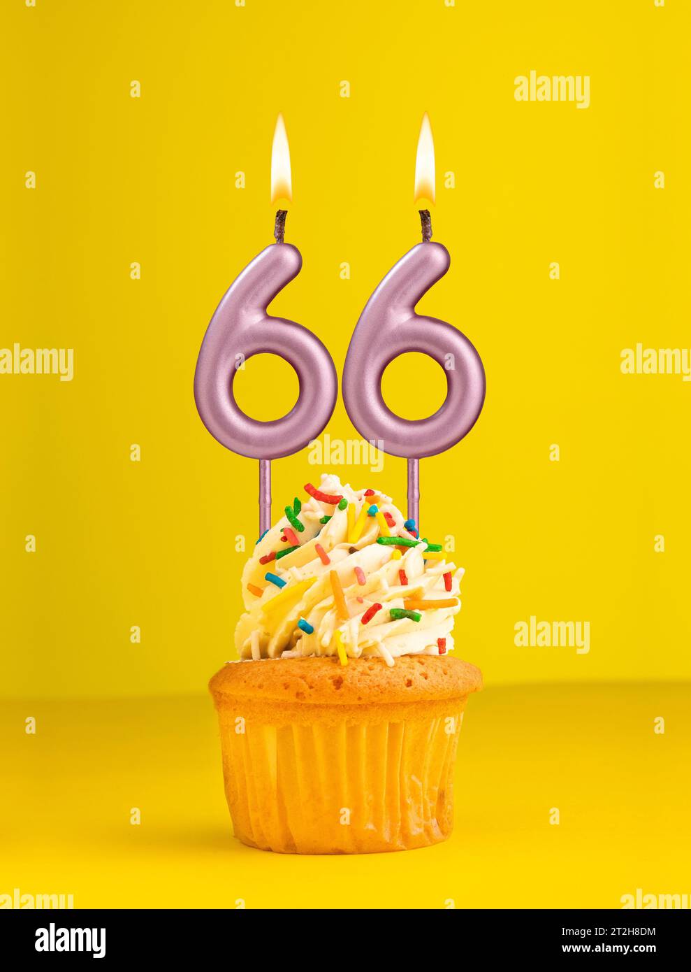 Number 66 candle - Birthday card design in yellow background Stock ...