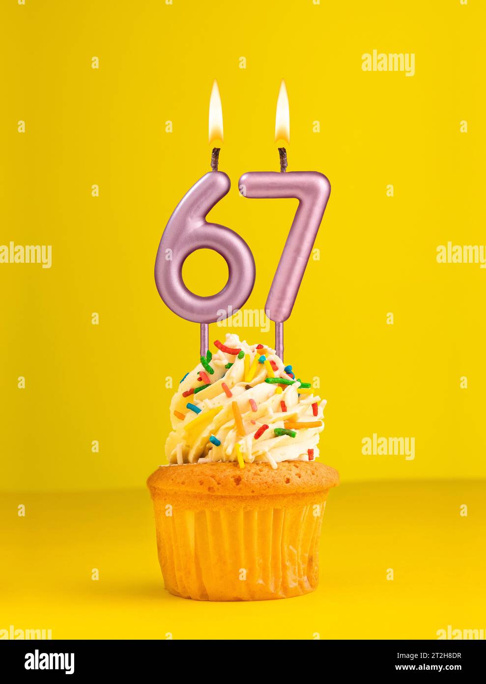 Birthday candle number 67 - Invitation card with yellow background ...