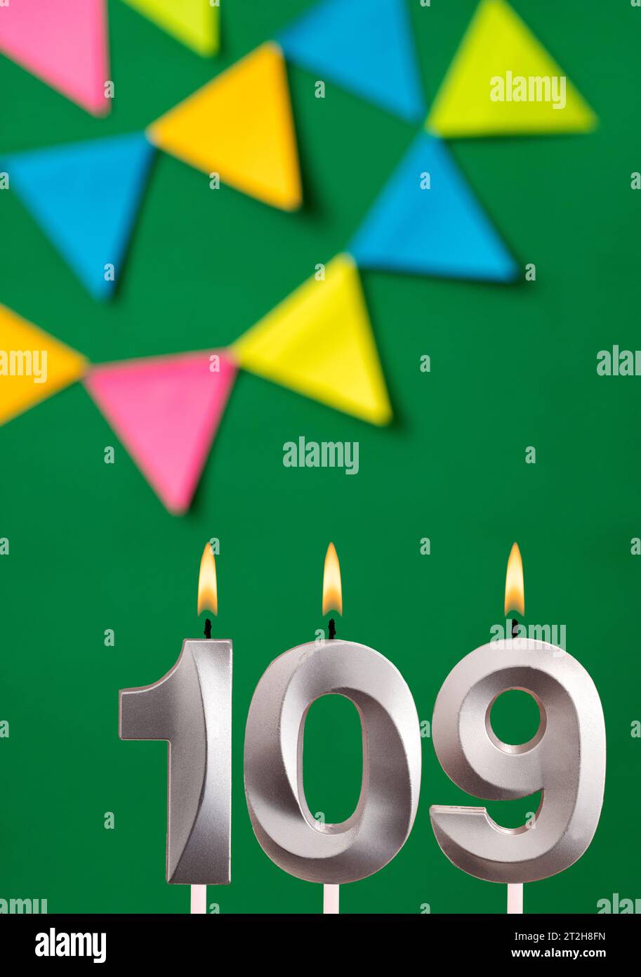 Candle number 109 birthday - Green anniversary card with pennants Stock ...