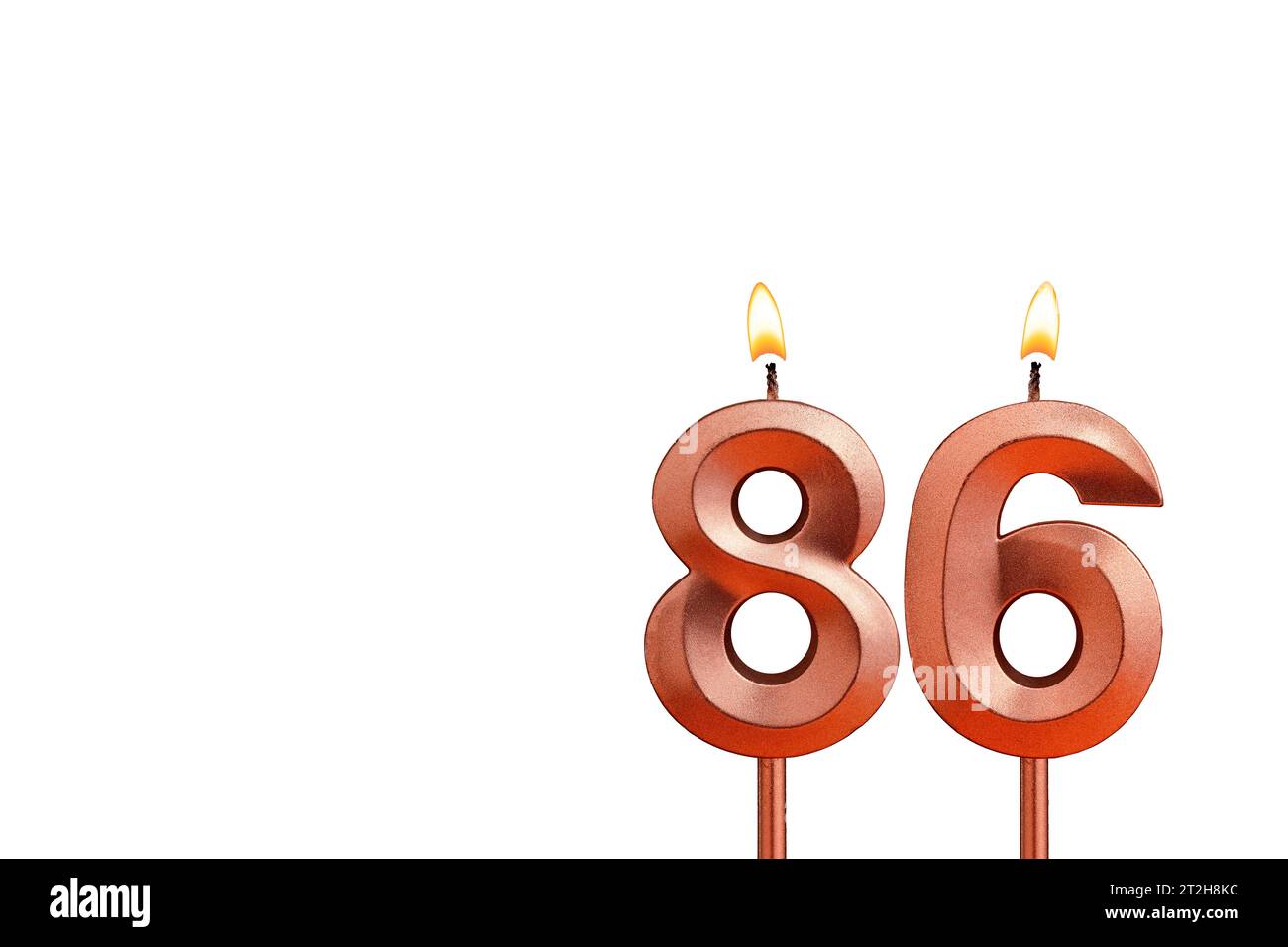Burning candle number 86 for birthday on white background Stock Photo ...