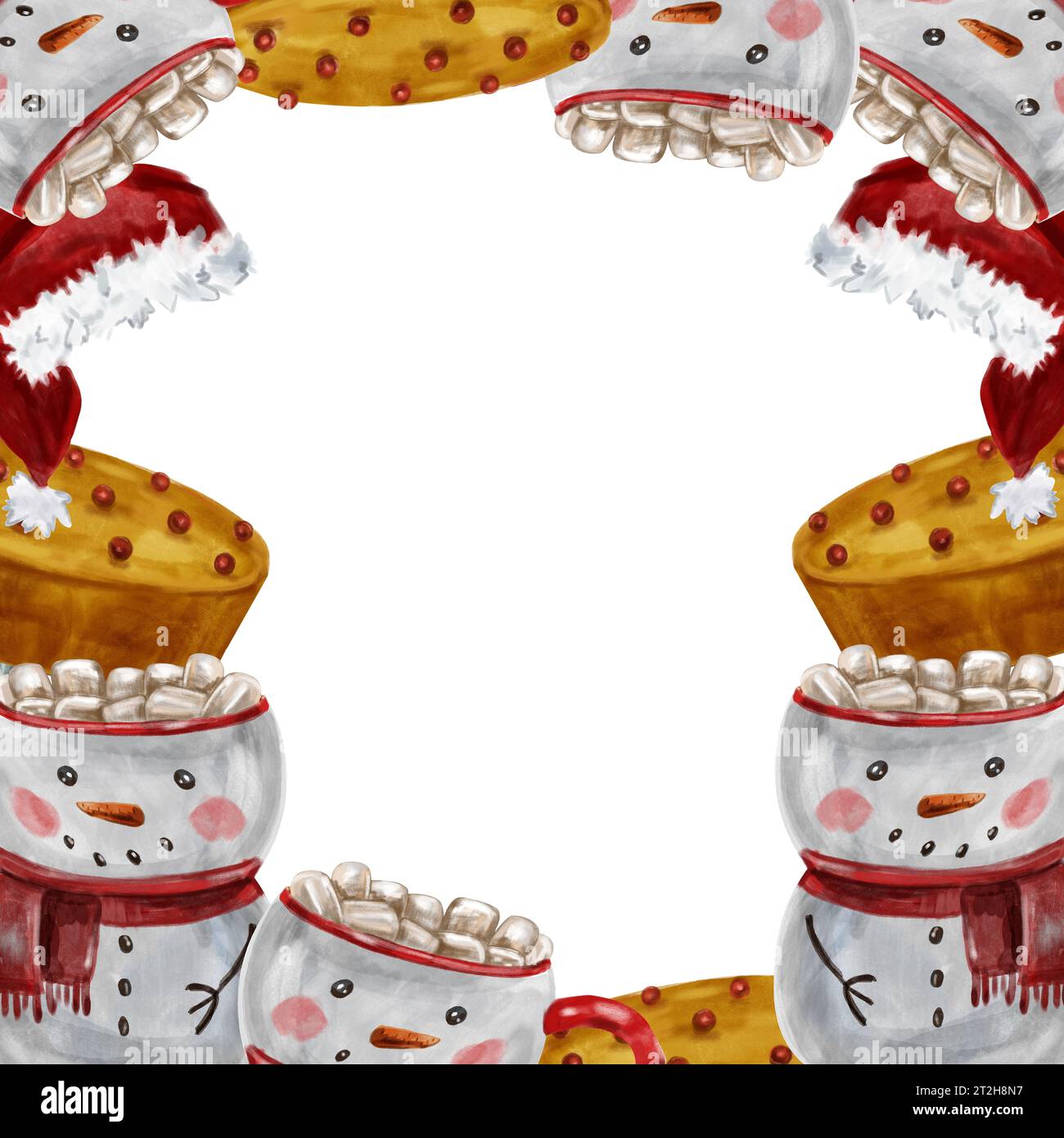 Christmas watercolor frame with berry pie and traditional winter hot ...