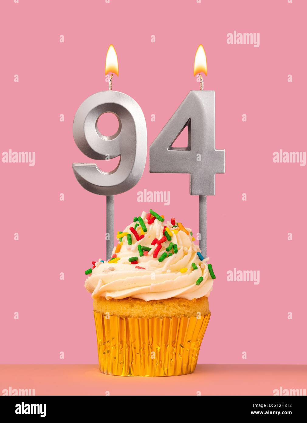 Number 94 candle with cupcake - Birthday card Stock Photo - Alamy