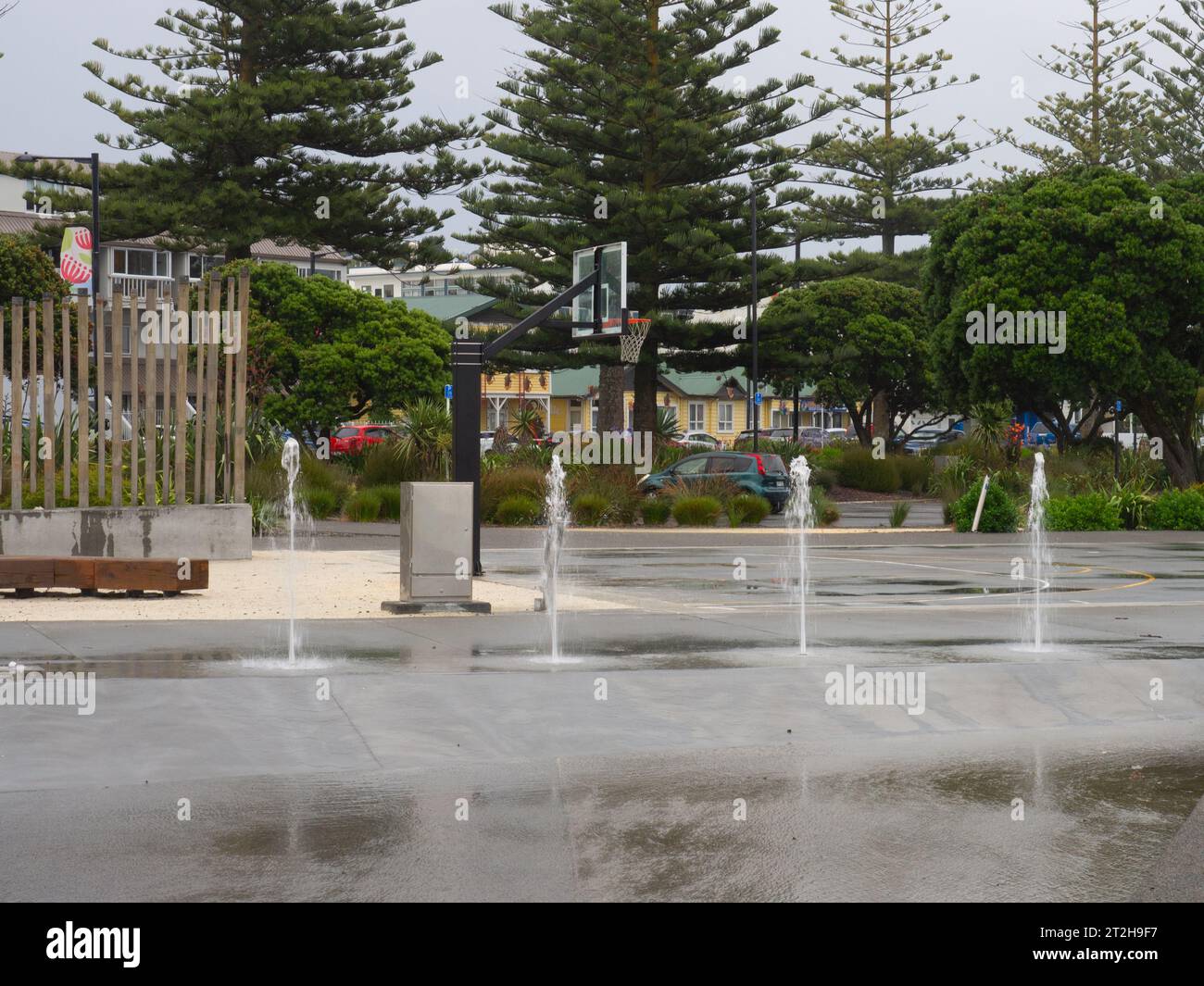 Water Feature And Basketball Court Stock Photo - Alamy