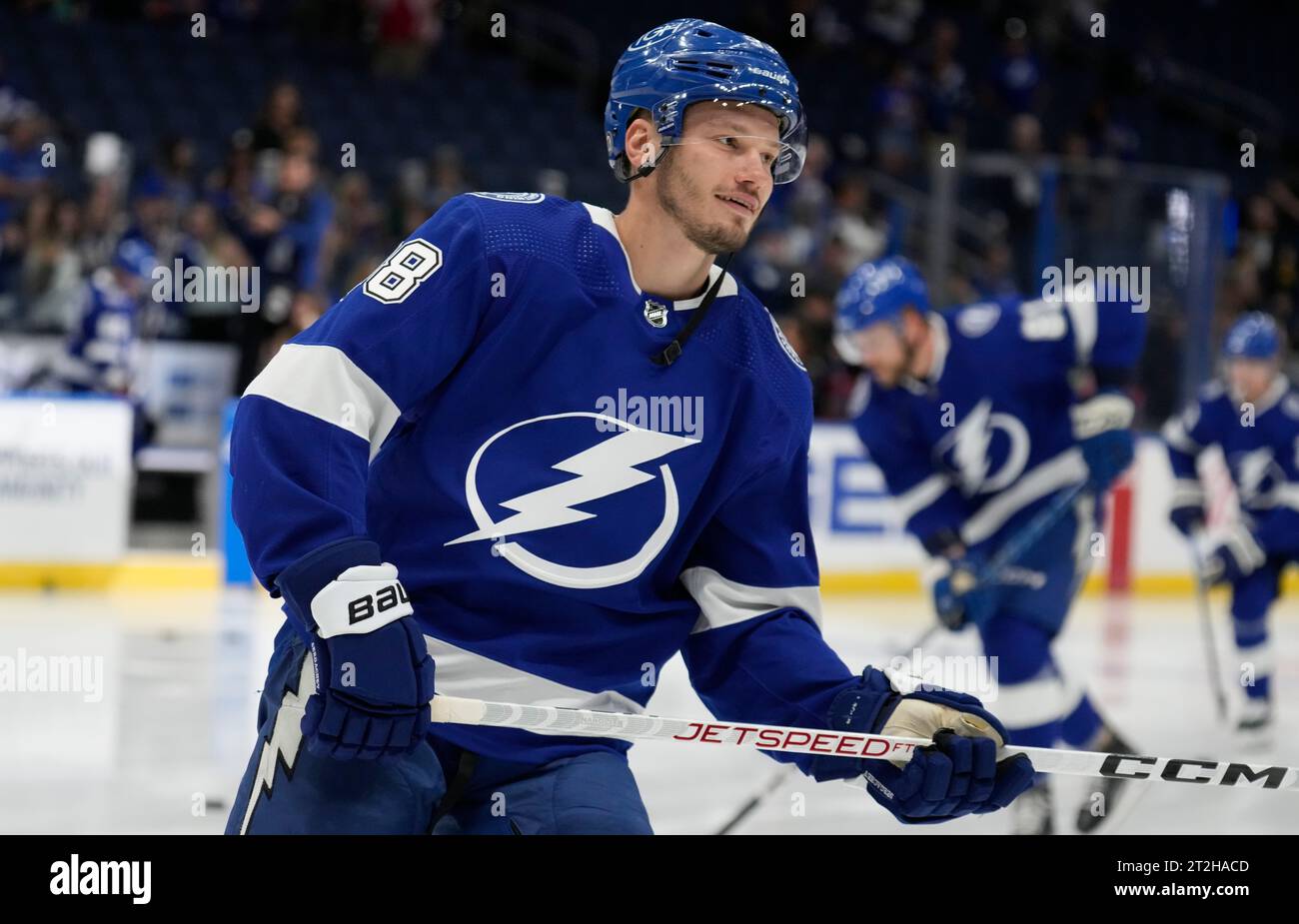 Tampa Bay Lightning defenseman Mikhail Sergachev (98) before an NHL ...