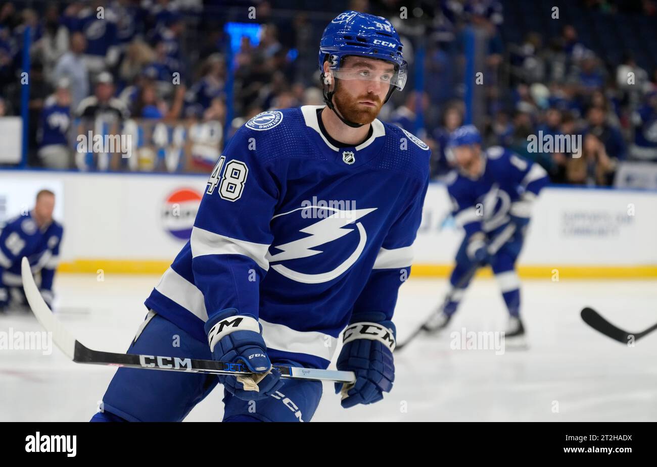 Tampa Bay Lightning defenseman Nick Perbix (48) before an NHL hockey ...