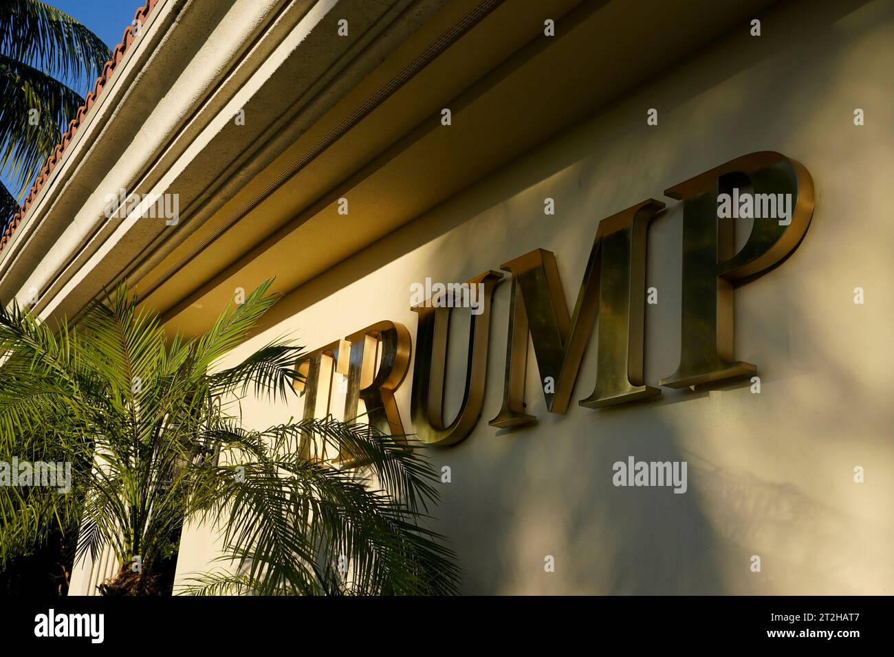 The name of former President Donald Trump is shown at the Trump ...