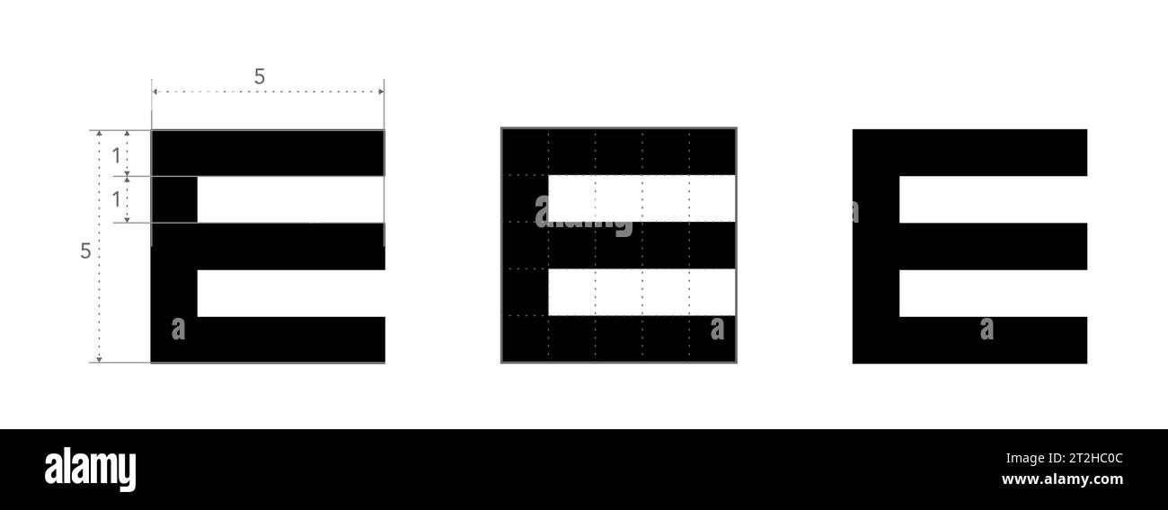 E chart Eye Test symbol with measurements tumbling medical illustration ...