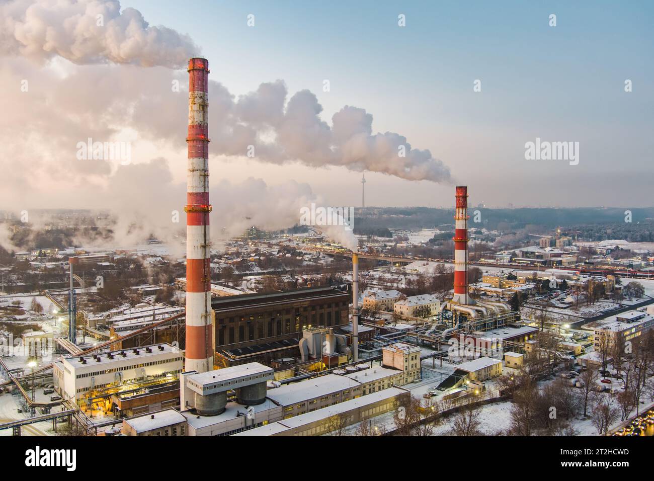 Aerial view of heating plant and thermal power station. Combined modern ...