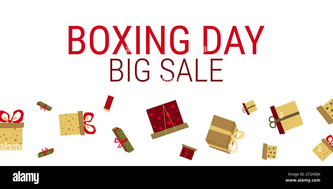 Boxing Day. Horizontal banner. Color Holiday Boxes. Big discount boxes ...