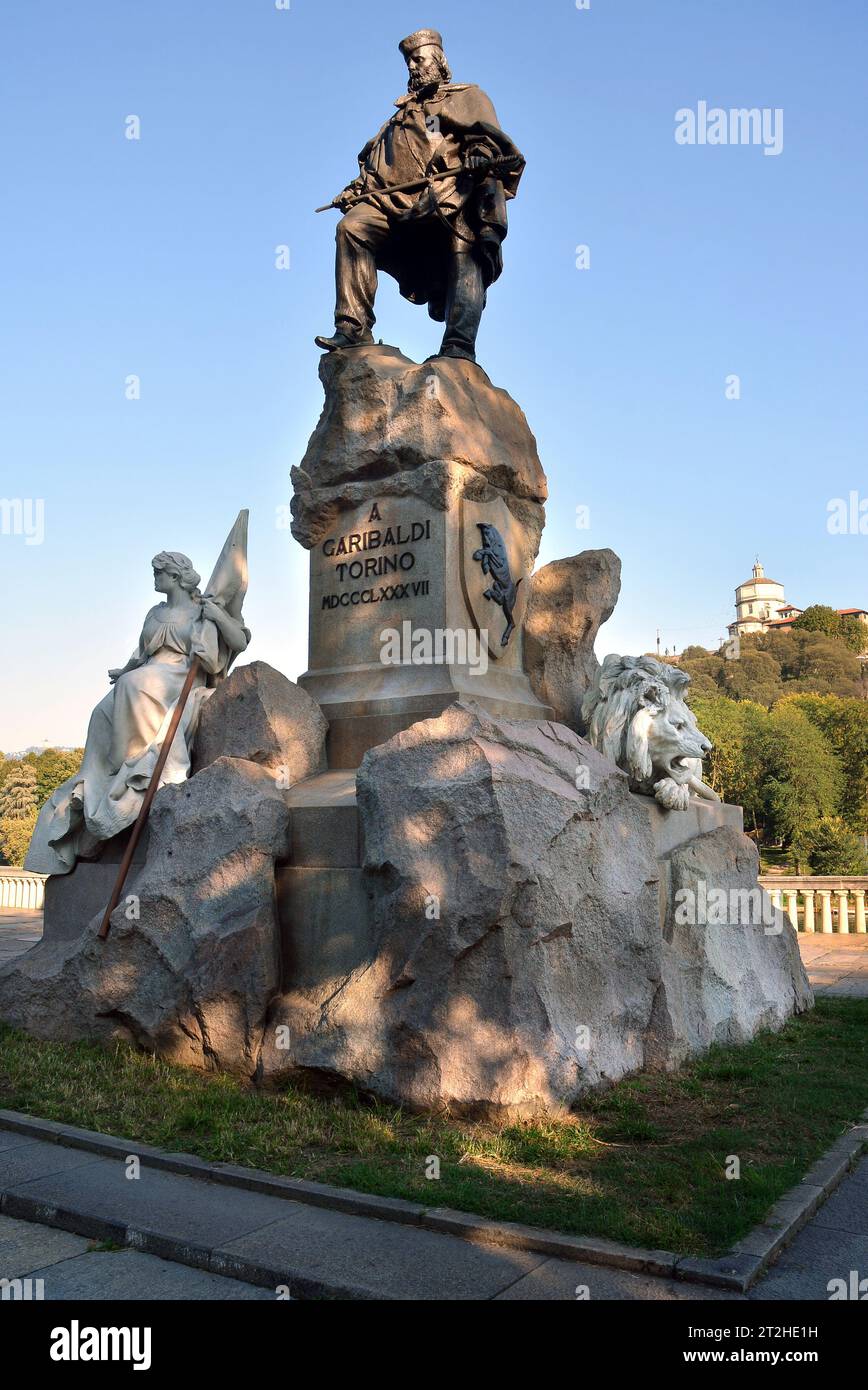 Turin, Piedmont, Italy. The statue dedicated to Giuseppe Garibaldi, the ...