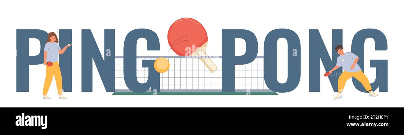 Ping pong flat text with table tennis symbols vector illustration Stock ...