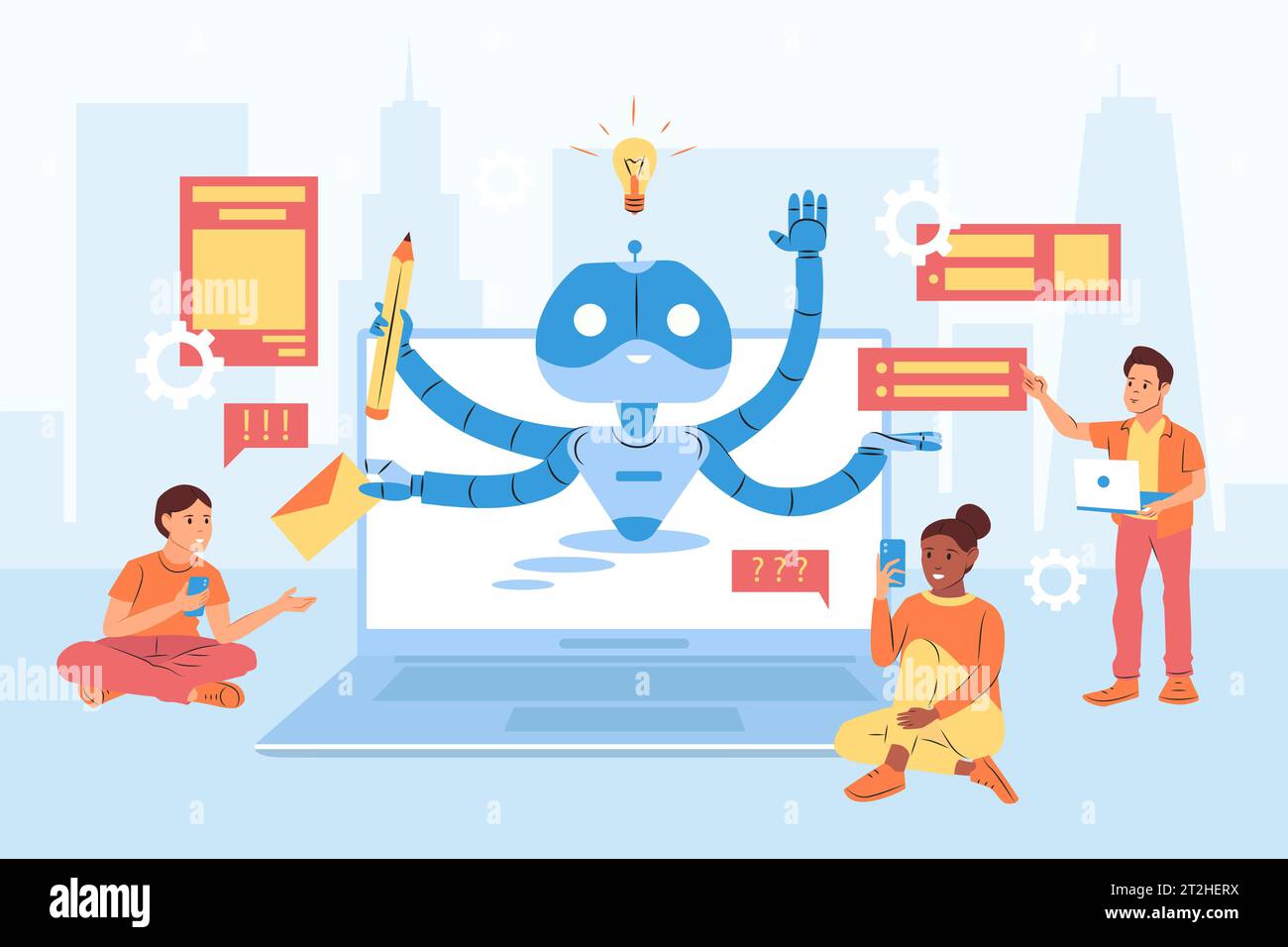 Chatbot customer support flat concept with people chatting with virtual ...