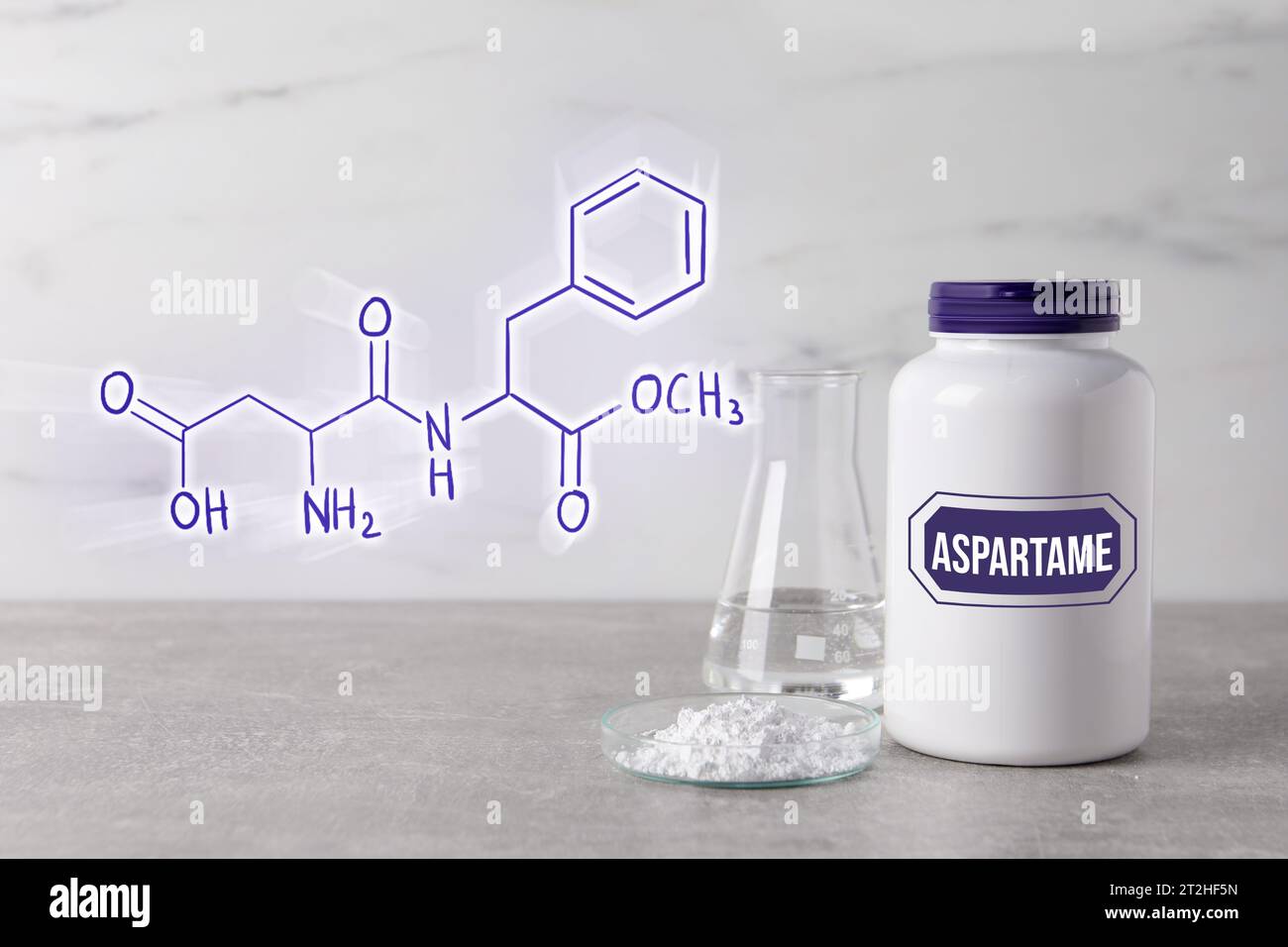Chemical structural formula of aspartame. Artificial sweetener in petri ...