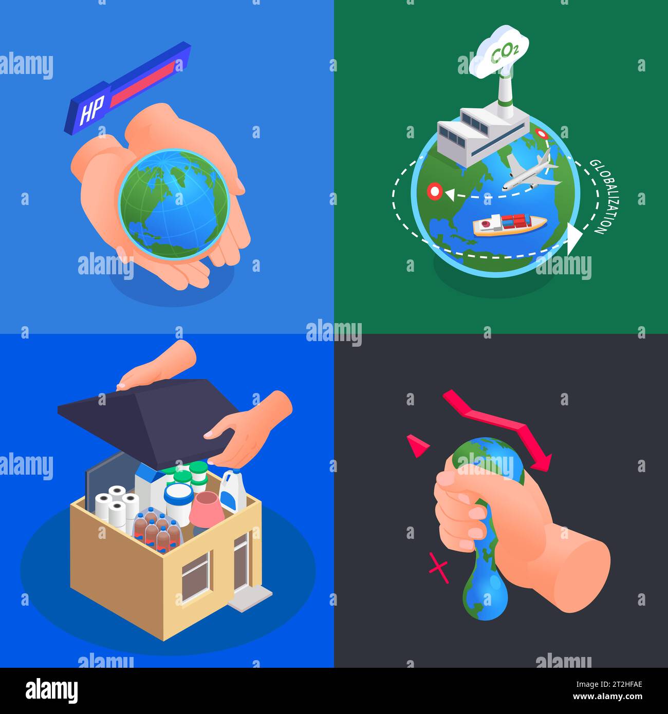 Consumerism isometric concept set with overconsumption danger symbols ...