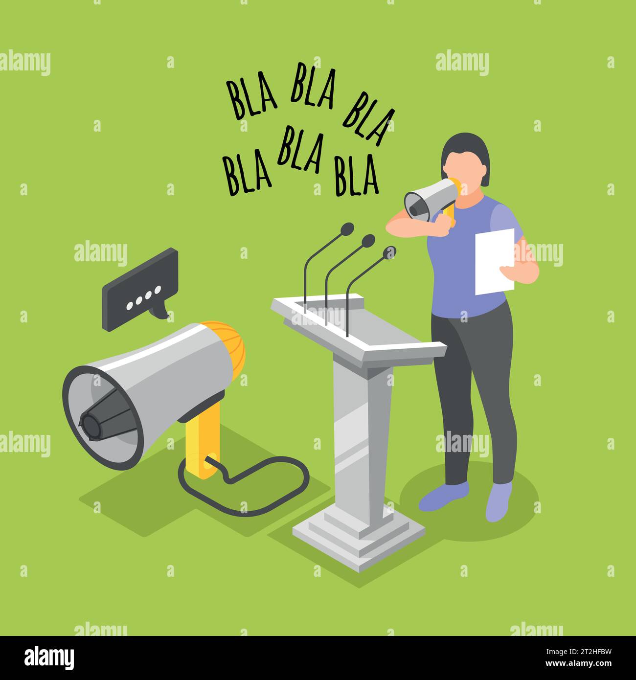 Rhetoric isometric concept with woman training public speaking with ...