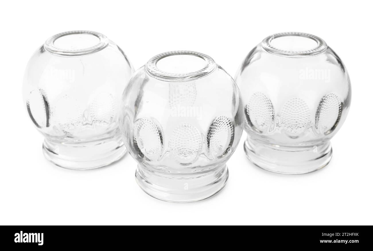 Glass cups isolated on white. Cupping therapy Stock Photo - Alamy