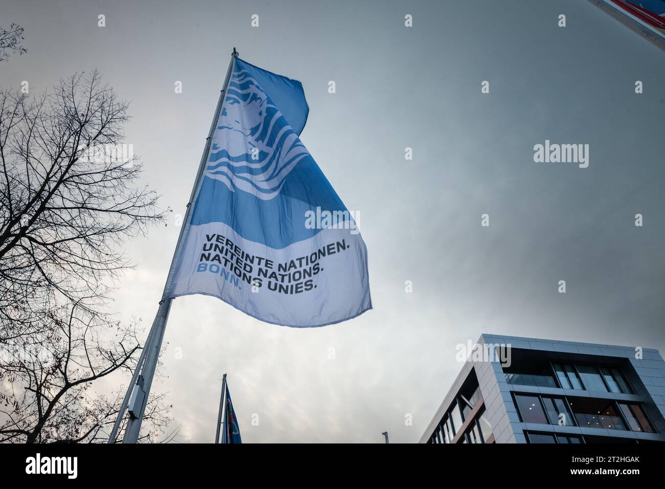 Picture of a flag of the UN in Bonn, Germany. The UN Campus in Bonn ...