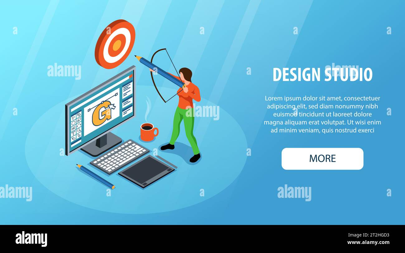 Design studio horizontal blue background website banner with female ...