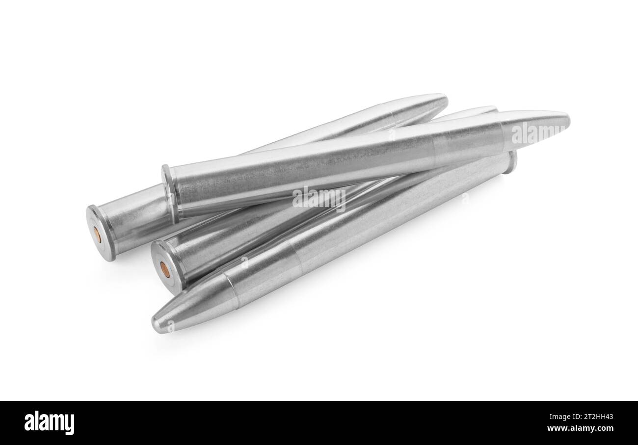 Metal bullets isolated on white. Military ammunition Stock Photo - Alamy