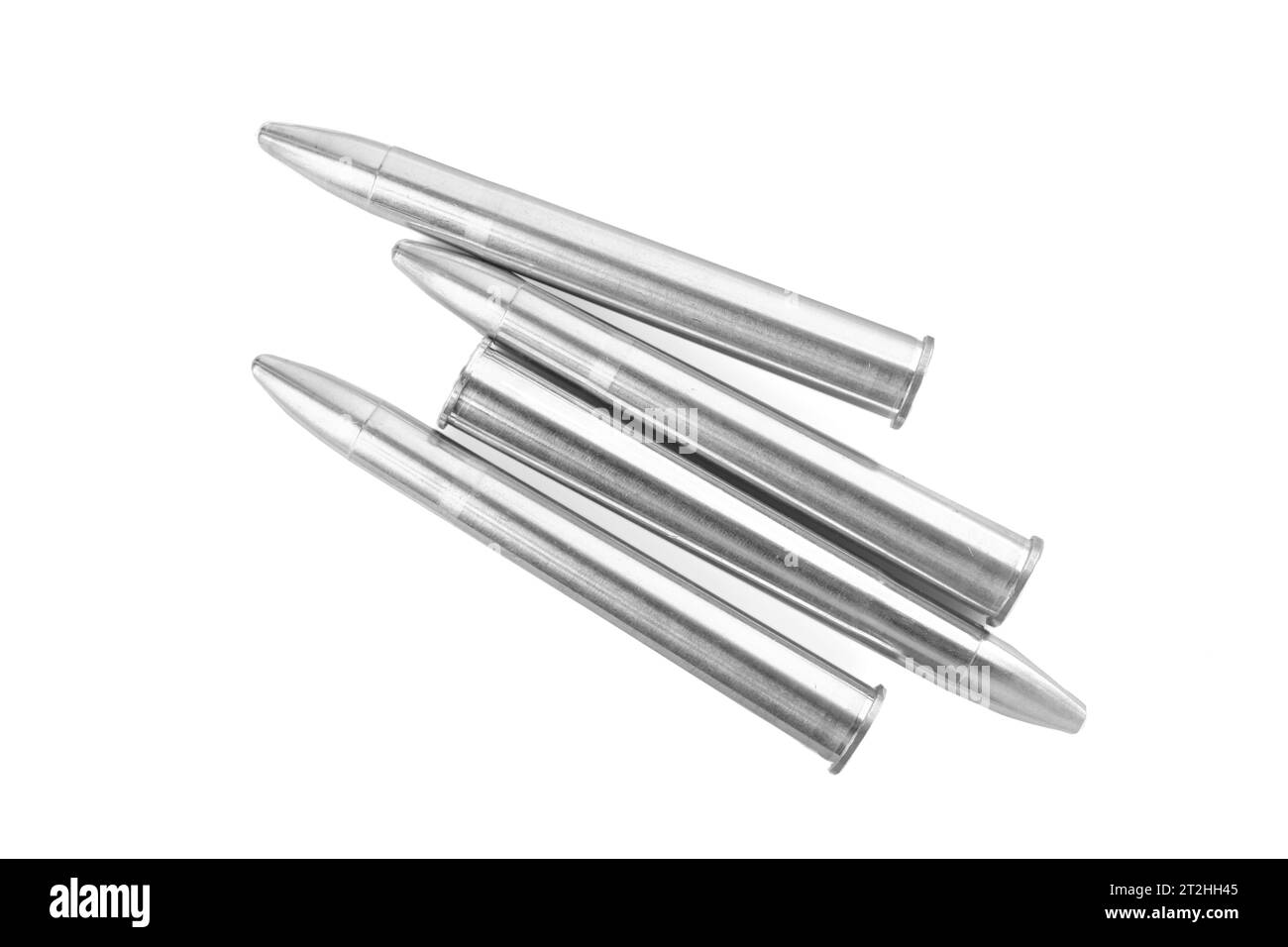 Metal bullets isolated on white, top view. Military ammunition Stock ...