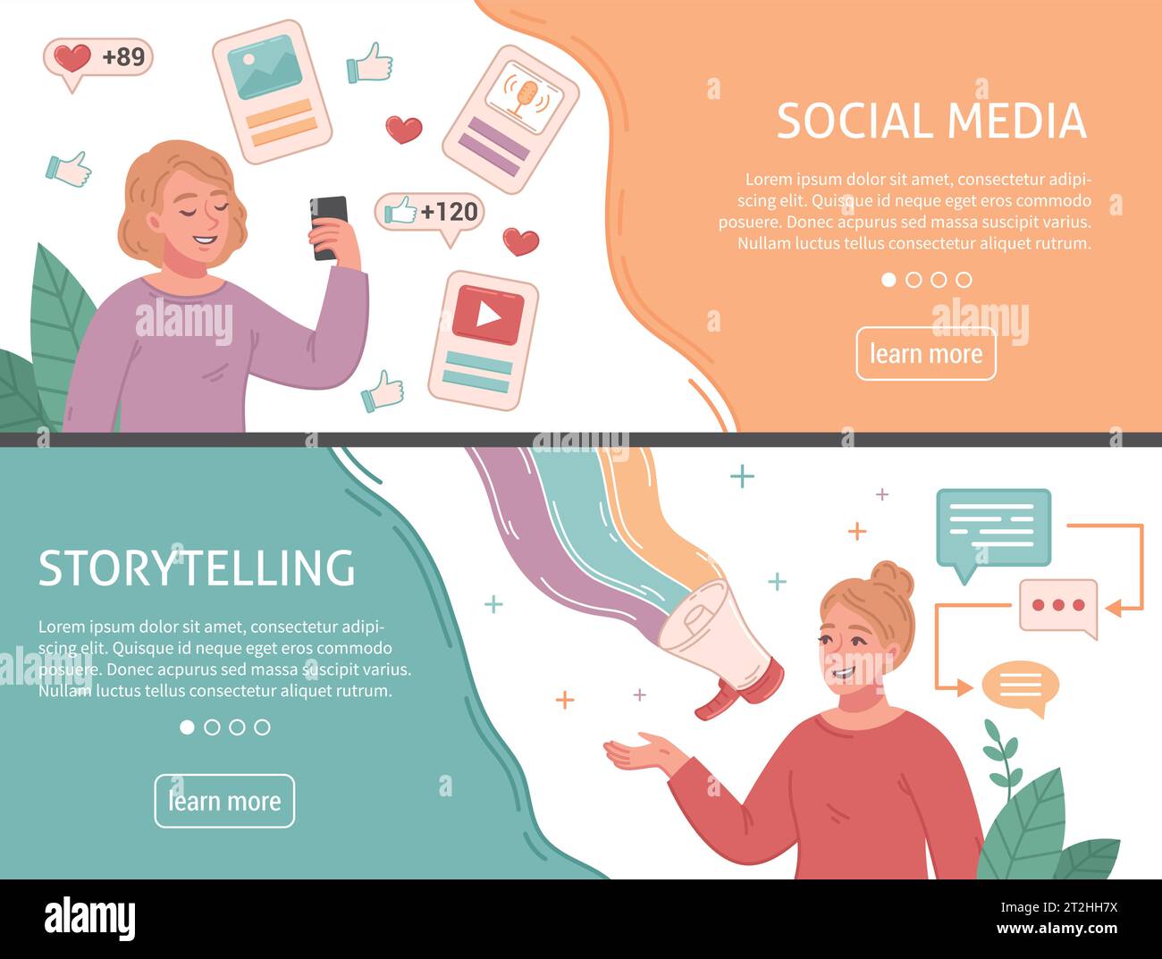 Personal branding flat banner set with social media presence and ...