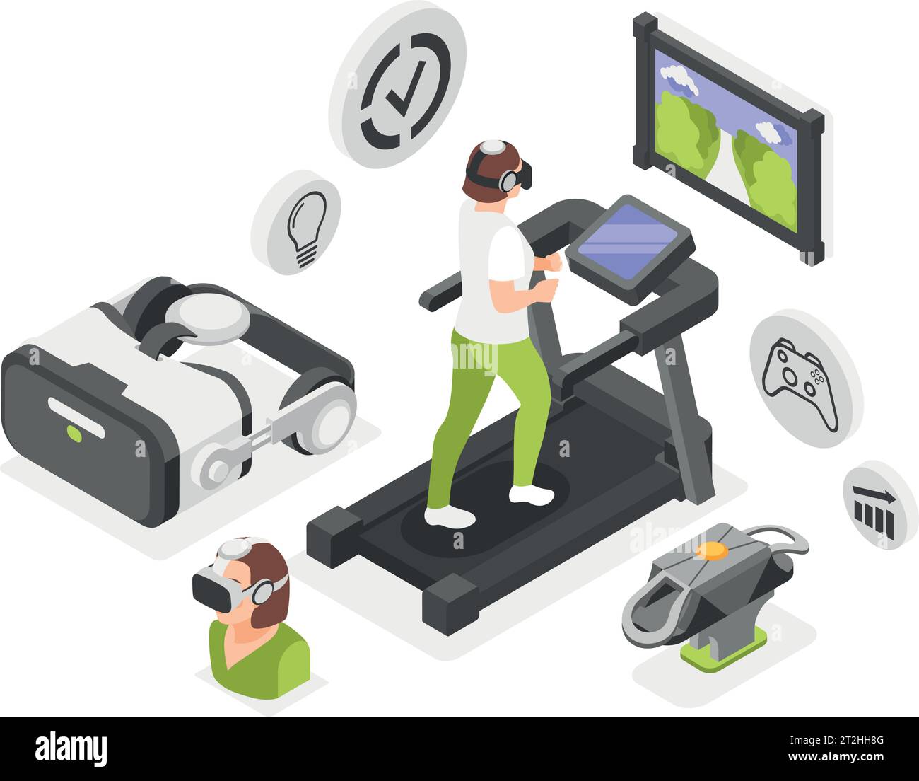 Vr sports trainings isometric colored composition girl running on a ...