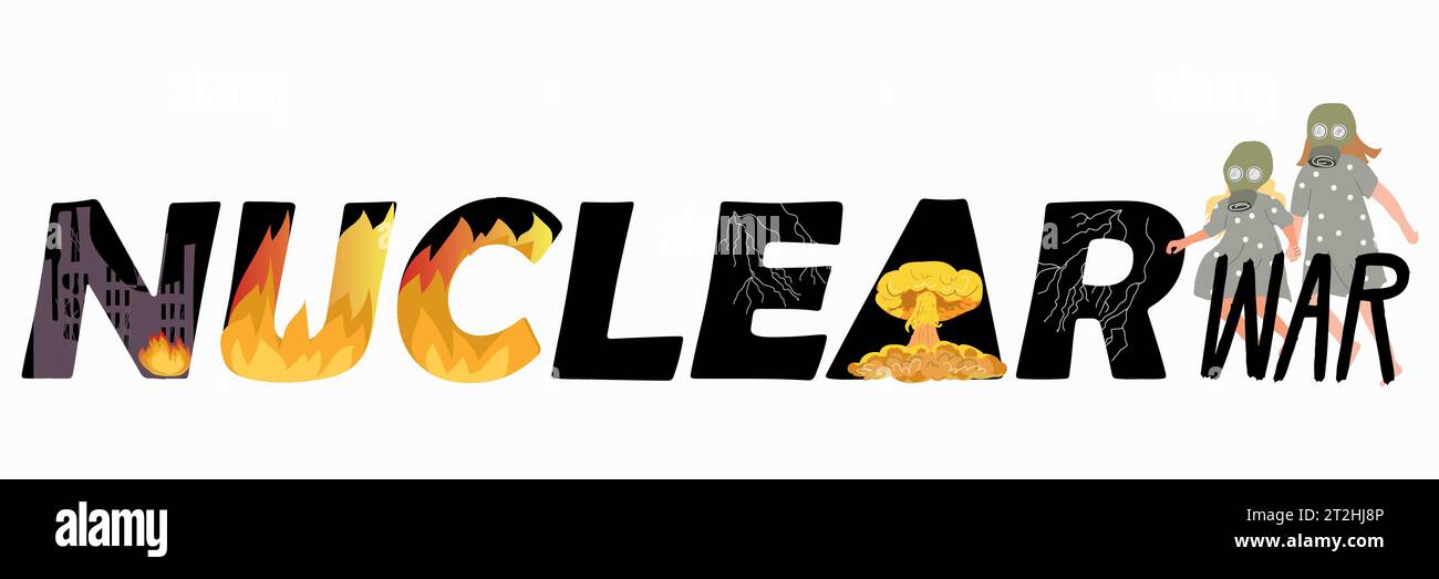 Nuclear war concept with text and collapse symbols flat vector ...