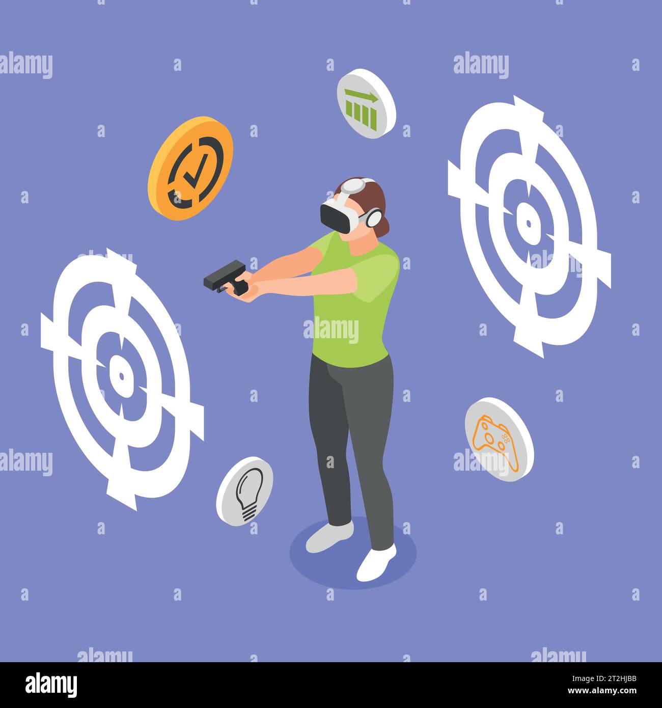 VR sports trainings isometric colored background with abstract targets ...