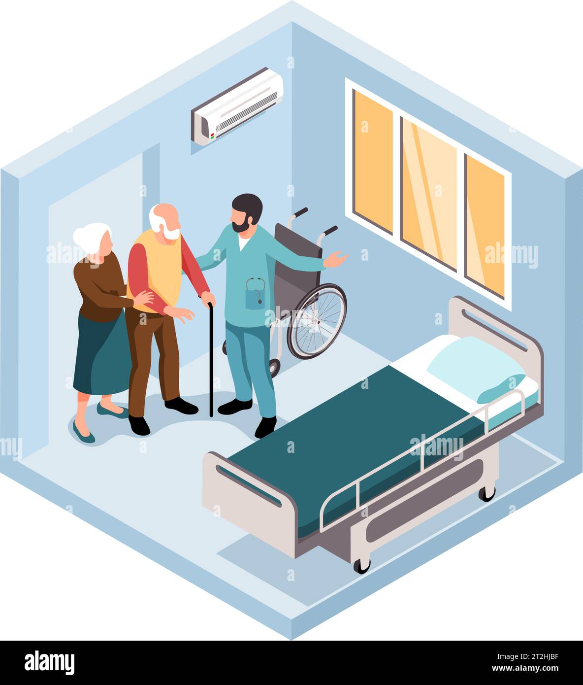 Isometric elderly people hospital composition with isolated indoor view ...