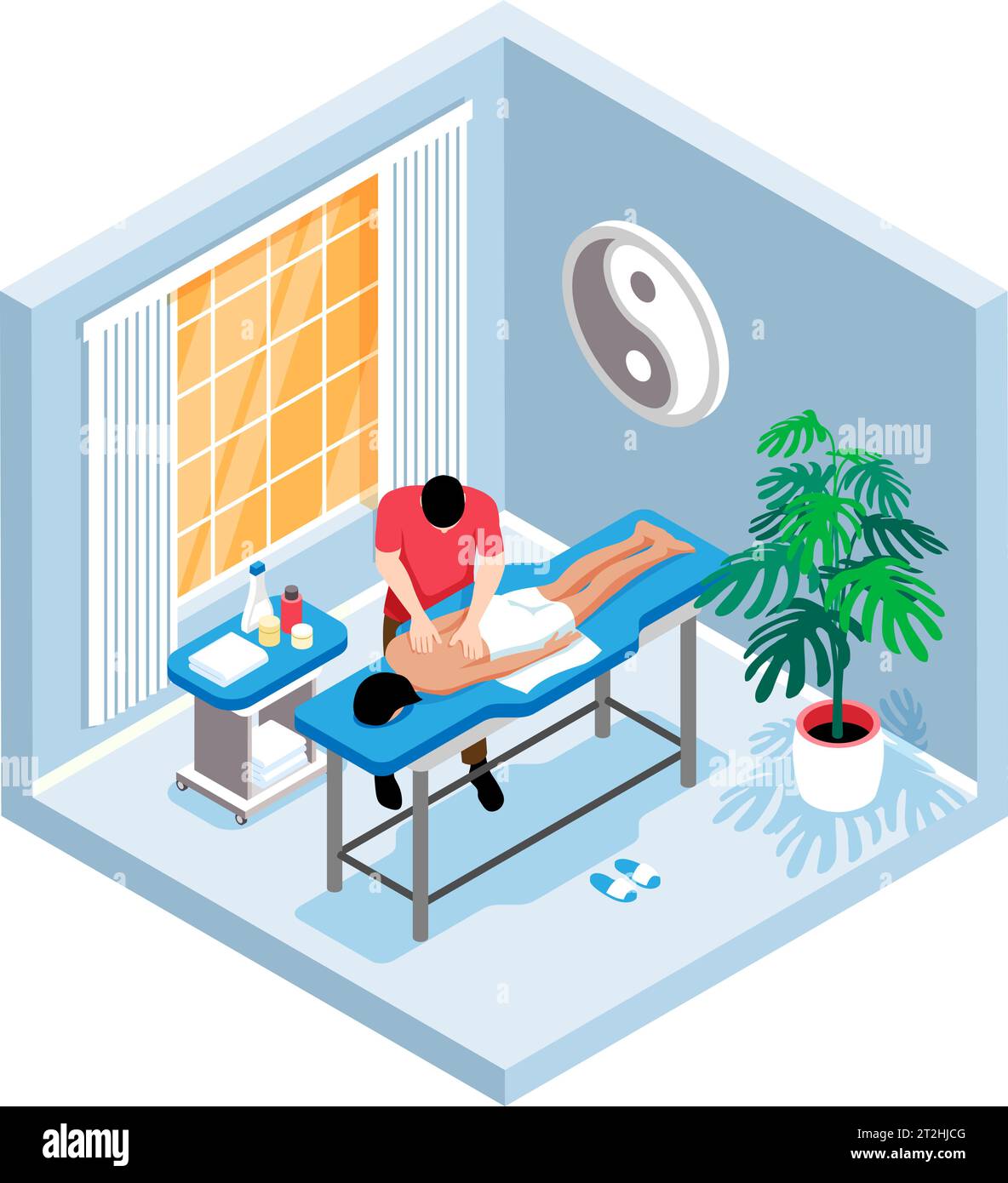Isometric massage composition with isolated view of massage room and ...