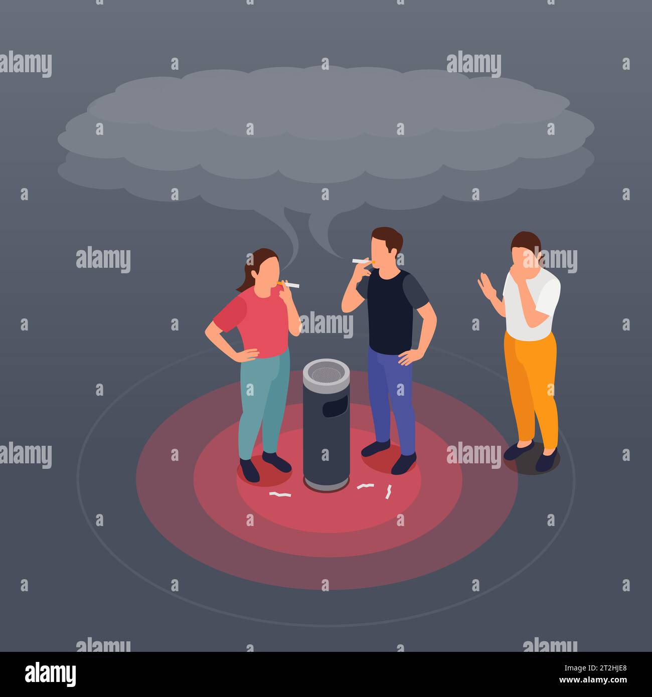 Air pollution isometric concept with people smoking in public place and ...