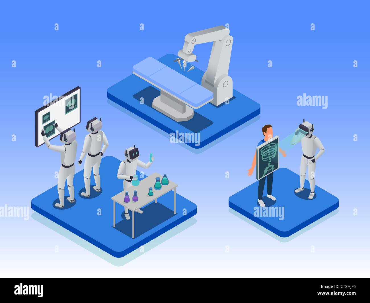 Ai in medicine isometric concept with automatic surgical equipment ...