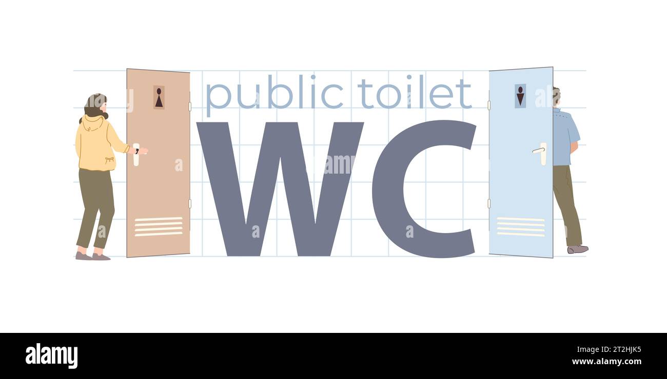 Public toilet flat text with big letters wc between doors with male and ...