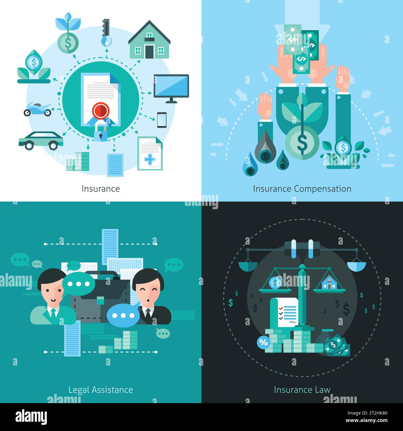 Business insurance concept icons set with legal assistance symbols flat ...