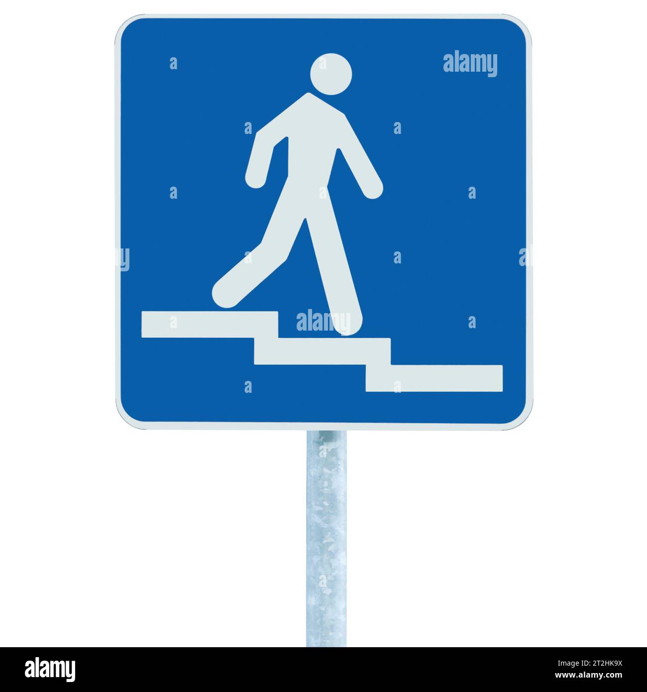 Stepped access entrance to pedestrian underpass subway road sign, man ...