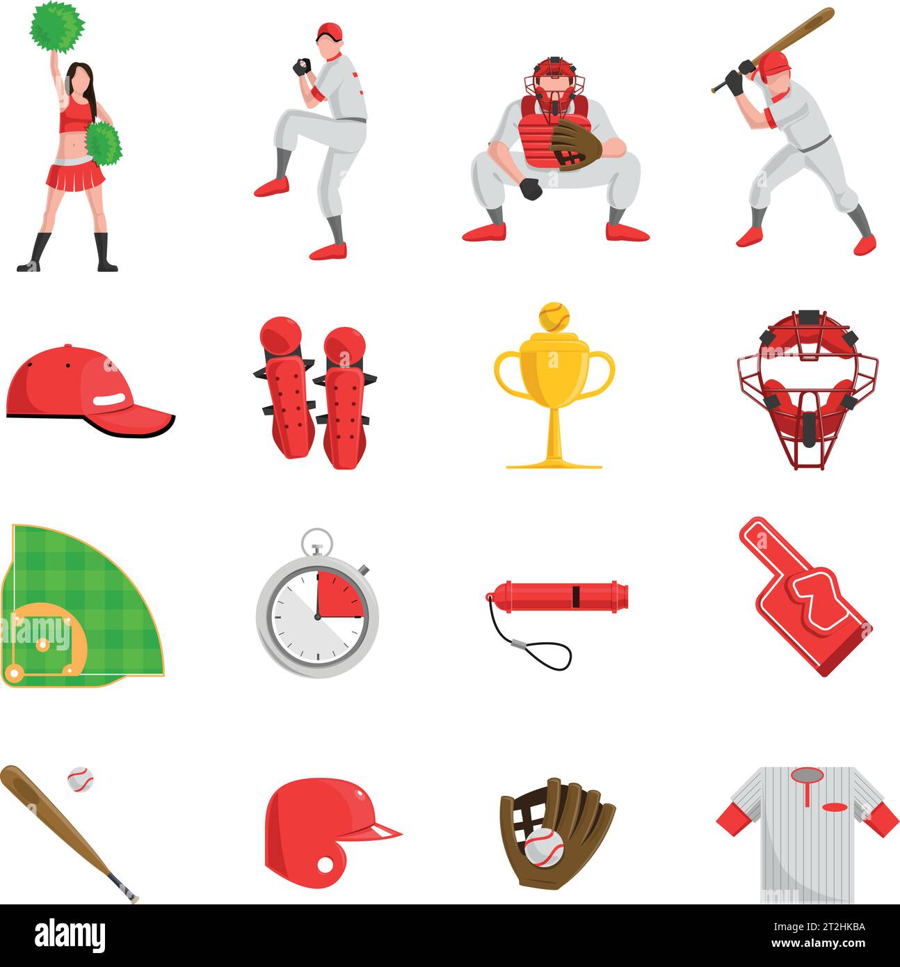 Baseball flat icons set with players fans and sport equipments isolated ...