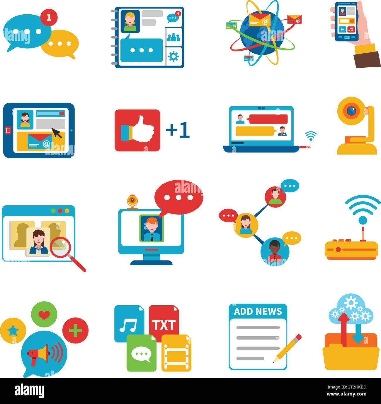 Social network icons set with online communication symbols flat ...