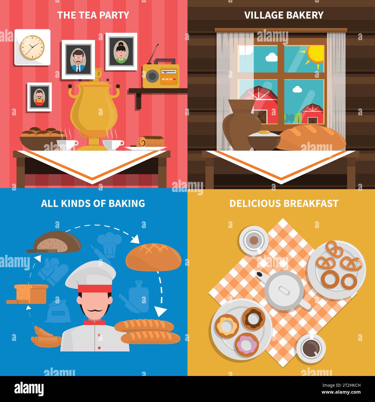 Bakery design concept set with breakfast pastry flat icons isolated ...